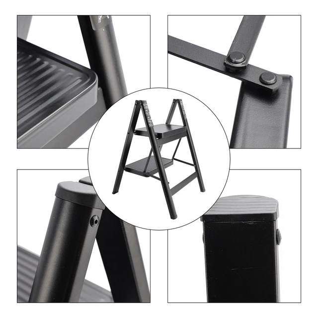 STEPLADDER, 2 TIERS, Foldable, Aluminum, Wide, Lightweight, Compact ...