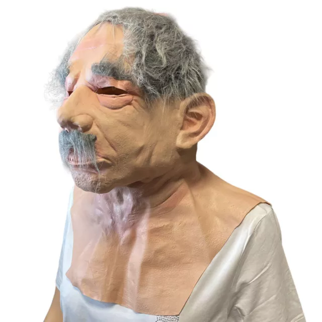 Old Man Elder Disguise Costume Latex Mask W Wig Halloween Cosplay Party