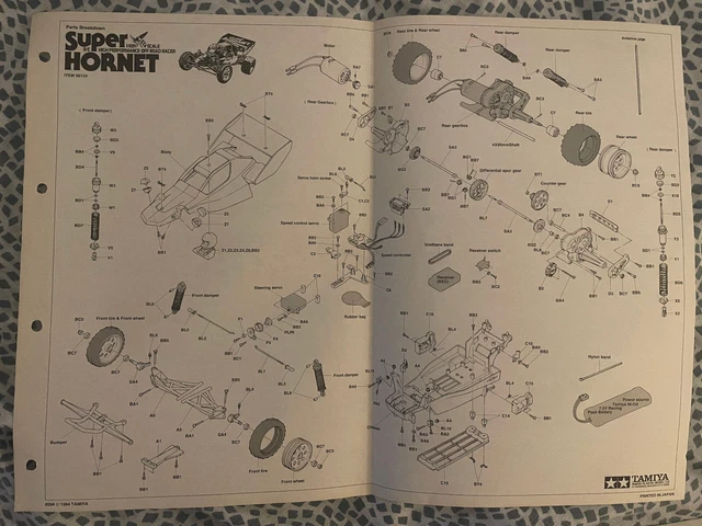 TAMIYA ORIGINAL EXPLODED Diagram Tamiya Service Guide Super Hornet ...