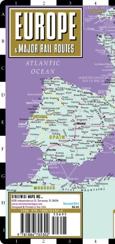 STREETWISE EUROPE RAIL MAP - LAMINATED RAILROAD MAP OF By Streetwise ...
