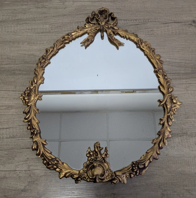 VINTAGE FRENCH ROCOCO Style Gold Metal Oval Wall Mirror With Detailed ...