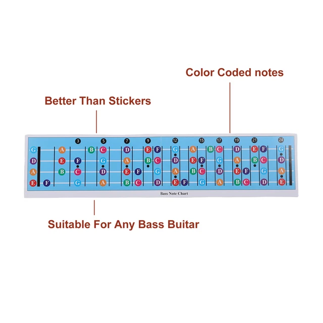 BASS GUITAR FRETBOARD Note Chart Color Coded Quick Learning 4 String ...
