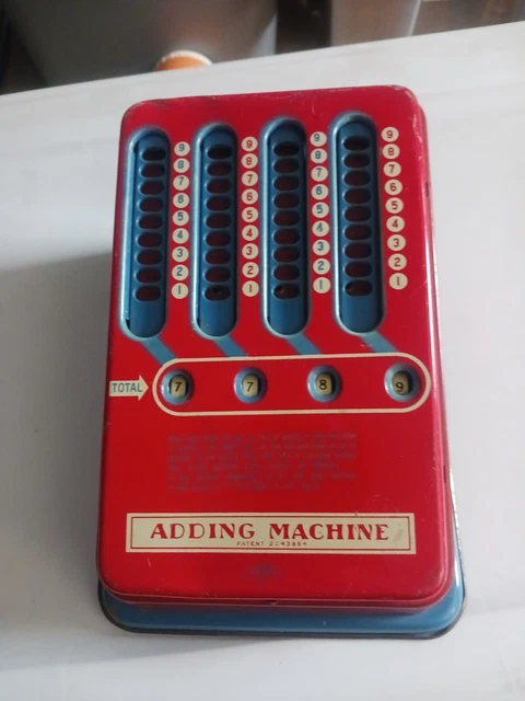 VINTAGE CHILDREN'S ADDING Machine Metal Red Aqua Blue Christmas Antique ...