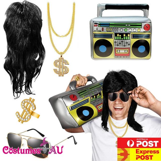 MENS 80S HIP Hop Costume Set 1980s Rapper Mullet Wig Radio Party ...