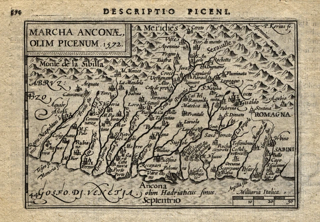 ANCONA TERRITORIO ORIGINALE Incisione Cartina Geografica Langenes ...