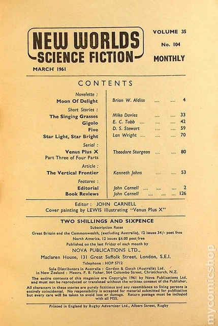 NEW WORLDS SCIENCE Fiction Vol. 35 #104 FN- 5.5 1961 Low Grade £5.54 ...