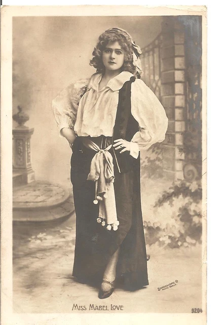 EARLY THEATRE VINTAGE Greetings Postcard Actress Miss Mabel Love 1906 