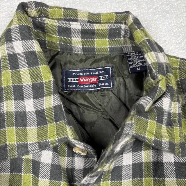 WRANGLER MEN’S M Sherpa Lined Flannel Shirt Jacket Green Plaid Warm ...