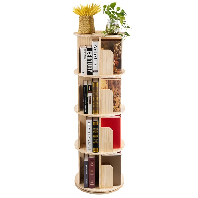 4 TIER ROTATING Bookshelf 360 Bookcase Freestanding Storage Shelf ...
