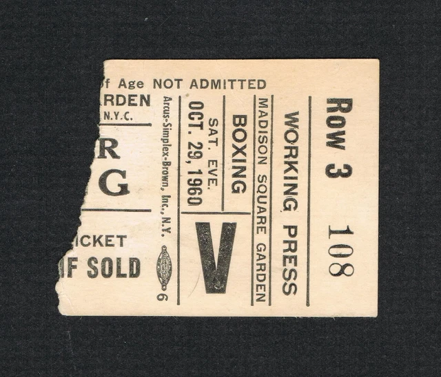 RARE 1960 MSG billet de boxe Diaz Luedee Thompson Ortega gris Simmons ...