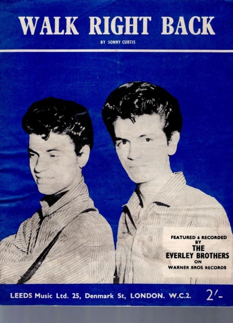 WALK RIGHT BACK The Everley Brothers Original Music Sheet £3.00 ...
