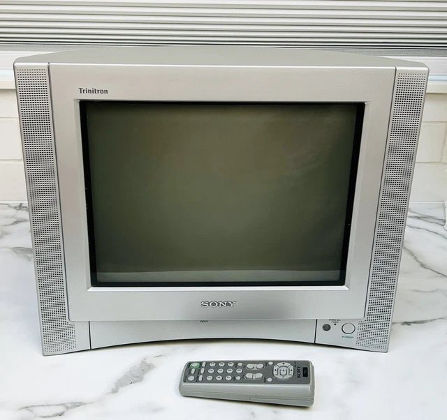 SILVER SONY TRINITRON Color TV KV-13FS100 13" w/Remote Control Working ...