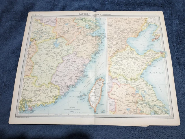 EASTERN CHINA - Political Map, Vintage Old Map, The Times Atlas of the ...