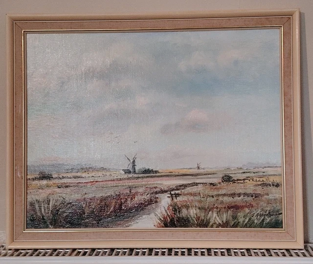 VINTAGE OIL PAINTING Norfolk Broads /Windmill Scene by J Adamson £25.00 ...