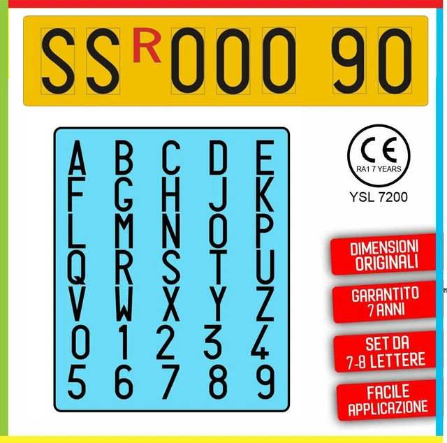 ADESIVI TARGA RIPETITRICE Per Rimorchio Carrello Lettere Numeri 7 pezzi ...