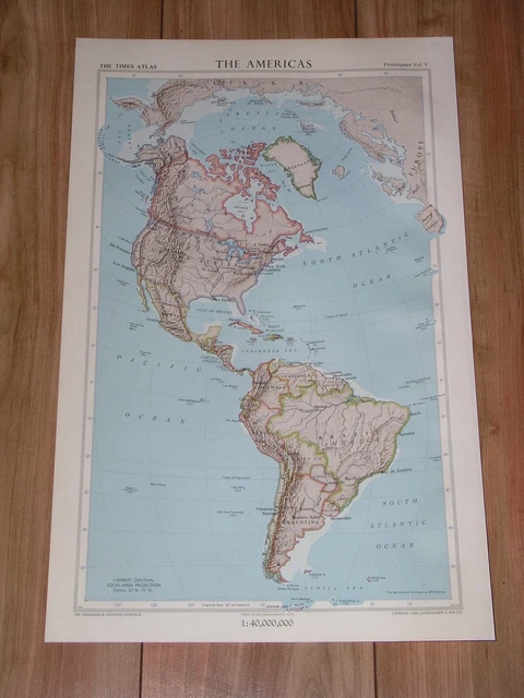 1957 VINTAGE MAP Of North And South America Canada Usa / Scale 1: ...