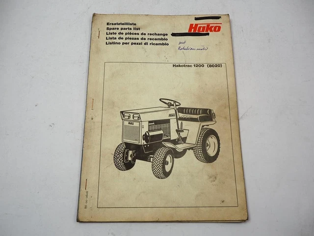 HAKO HAKOTRAC 1200 (8020) Traktor + Mähwerk Ersatzteilliste 1970er Jahre EUR 34,90 - PicClick DE