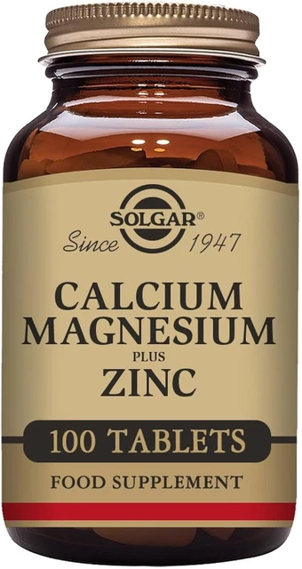 SOLGAR CALCIUM MAGNESIUM Zinc Tablets 100 Count Supports Healthy Bones ...