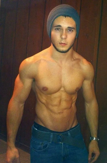 Shirtless Male Muscle Jock Cute Hot Body Beefcake Beanie Jeans Photo