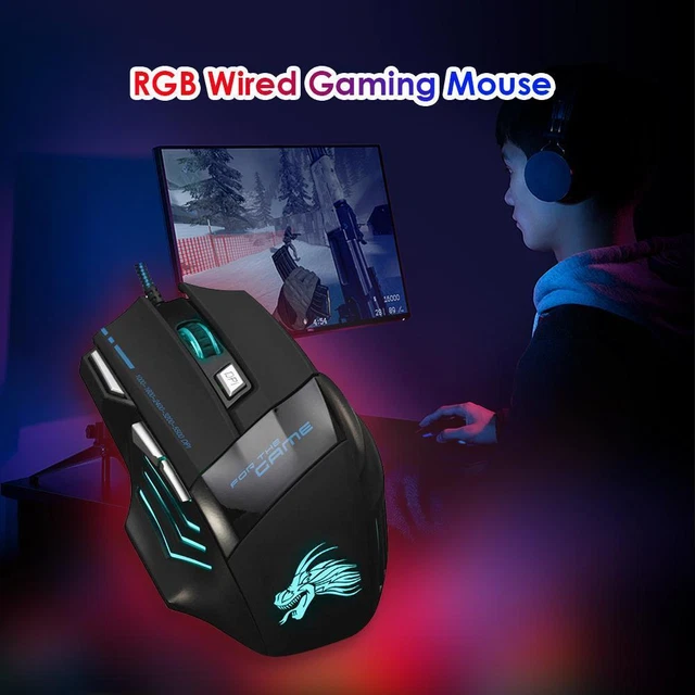 PC GAMER MICE 7-Color Backlit DPI Adjustable Wired Optical Computer ...