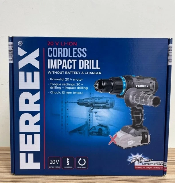 FERREX 20 V LI-ION Cordless Impact Drill Without Battery & Charger £34. ...
