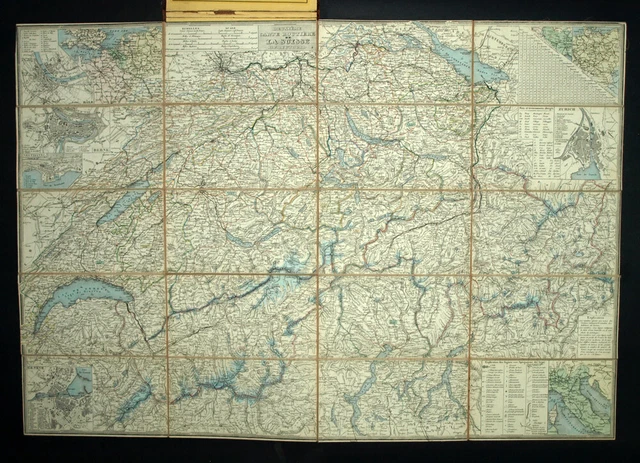 CARTE ROUTIÈRE GÉOGRAPHIQUE toilée ancienne plan original de la Suisse ...