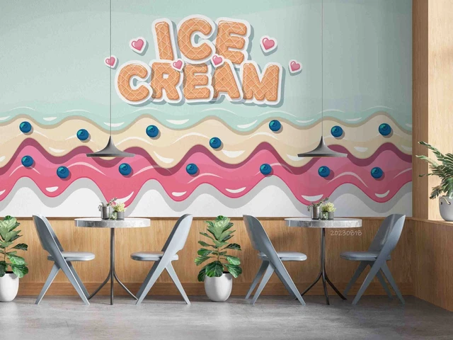 3D ICE CREAM Parlor Green Wall Murals Wallpaper Murals Wall Sticker ...