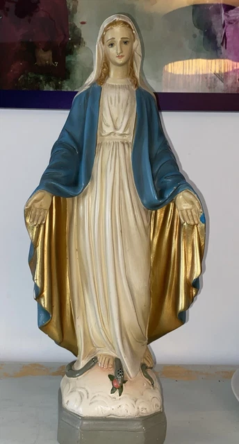 LARGE VINTAGE STATUE Our Lady The Immaculate Conception Chalk/Plaster ...