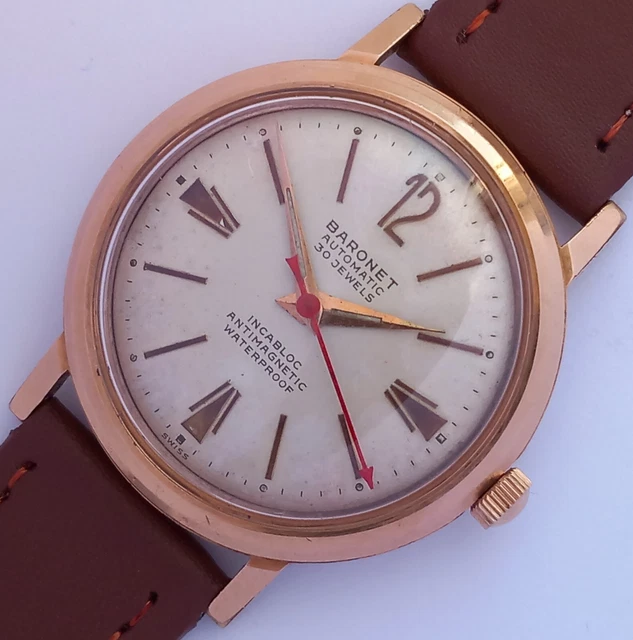30 JEWELS SWISS Made Baronet Mens Vintage Automatic Watch Fully ...