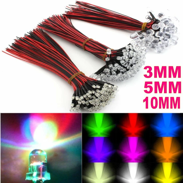 DC12V 3MM/5MM/10MM LED Bulb Pre wired Light Emitting Diodes Small 20cm ...