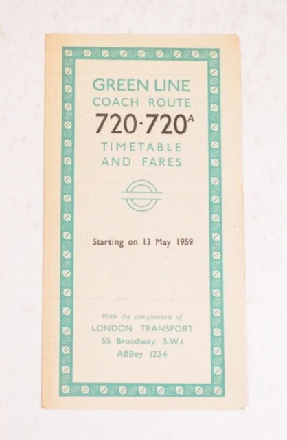 BUS COACH TIMETABLE London Transport Green Line Route 720 A 1959 £7.00 ...