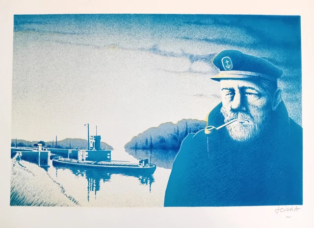LITHOGRAPHIE DE DANIEL SCIORA "Le Capitaine Du Sous-marin" signée 1979 ...