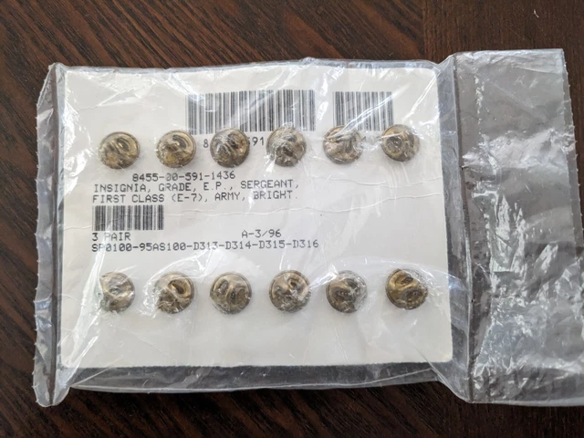 US ARMY SERGEANT First Class Enlisted Rank Insignia Pins, Gold, 3 pair ...