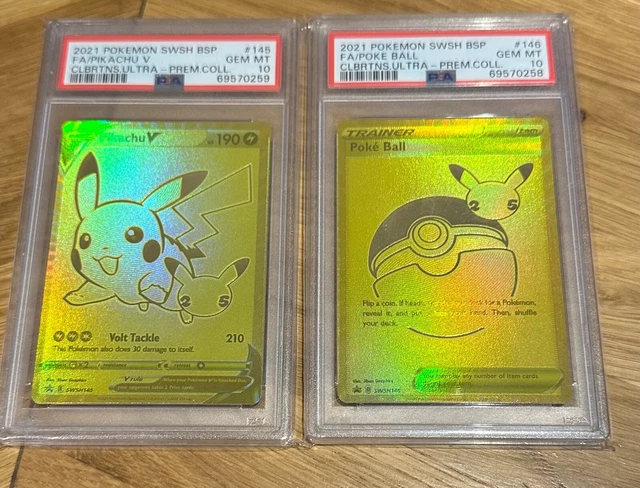 POKEMON CELEBRATIONS PIKACHU V and Poke Ball Gold Promo SWSH145/SWSH146 ...