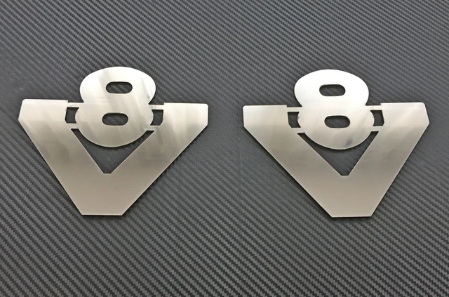 2 PCS POLISHED Stainless Steel Metal V8 Badge Sign Chrome Accessory for ...