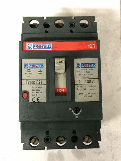 PROTEUS MCCB TYPE F21 100 Amp Three Pole MCCB 25 kA 60947-2 EUR 80,30 ...