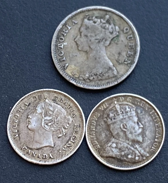 BRITISH COLONIAL SILVER Coins (3) Canada 1900 1903 Hong Kong Victoria ...