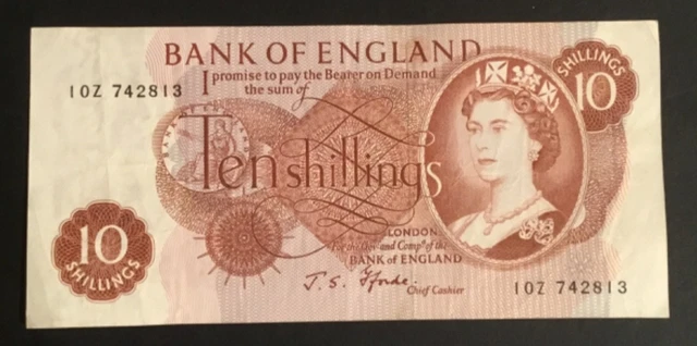 BANKNOTE OF ENGLAND Ten Shillings JS Fforde. 10Z. Excellent Condition ...