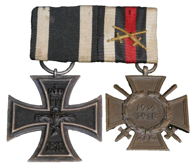 WWI IMPERIAL GERMAN Prussian Army 2 Medal Bar Iron Cross 2nd Class & Hindenburg £142.72 ...