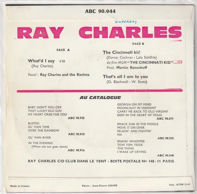 45 TOURS EP Ray CHARLES ABC 90944 EUR 5,00 - PicClick FR