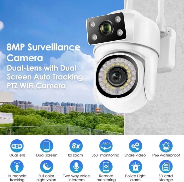 CAMÉRA SURVEILLANCE EXTÉRIEUR et intérieur 8MP, double caméras, zoom x8, wifi EUR 59,99 ...