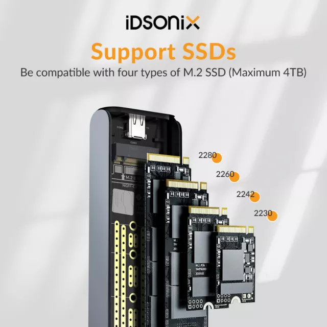 IDSONIX M.2 NVME SSD Hard Drive Enclosure Adapter with UASP USB 3.2 Gen ... IDSONIX M.2 NVME SSD Hard Drive Enclosure Adapter with UASP USB 3.2 Gen ...