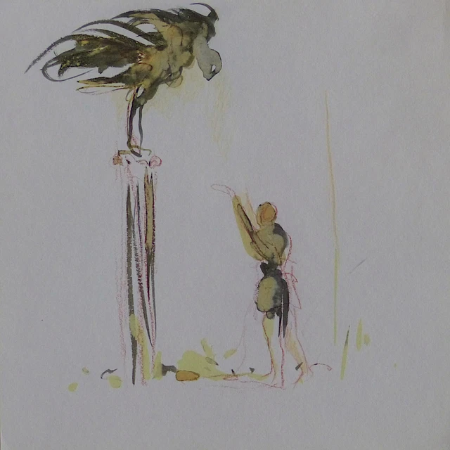 BIRD HUMAN DRAWING Phoenix Eagle Antiquity original art unique artwork ...