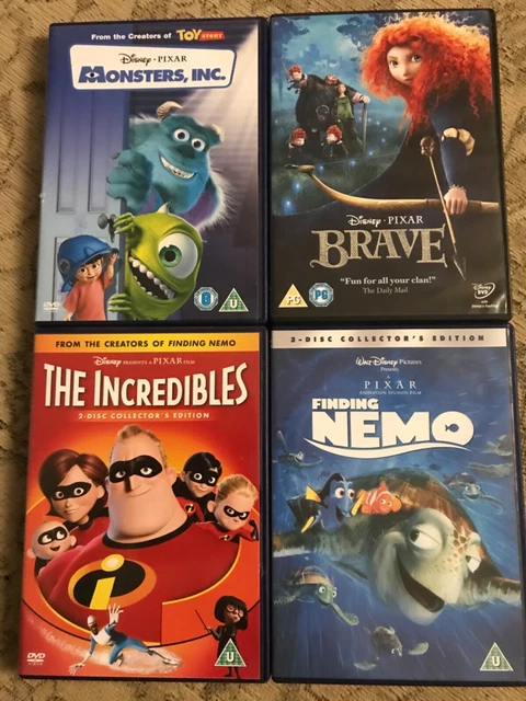 DISNEY PIXAR 4 DVDs Bundle Monsters Inc, Brave, The Incredibles ...