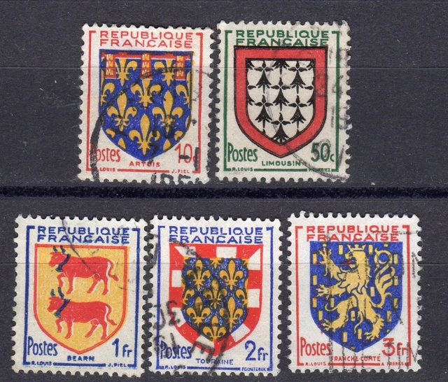 1951 - ARMOIRIES des Provinces Françaises, 5ème série timbres oblitérés ...