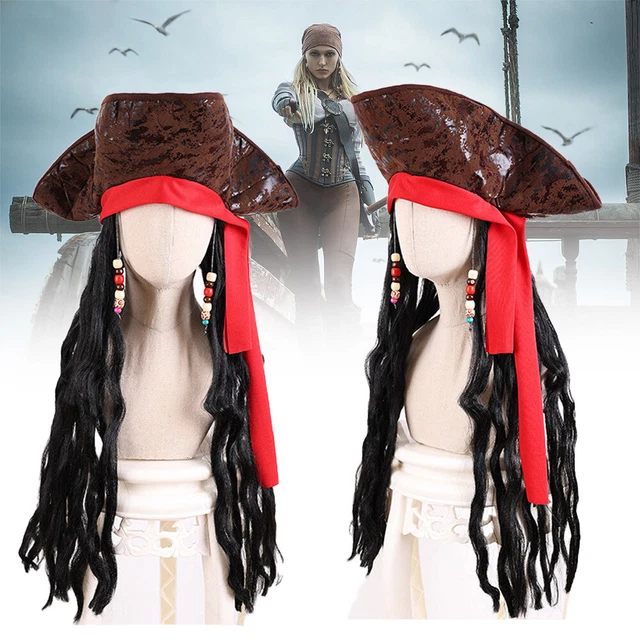 DELUXE PIRATE HAT WITH DREADLOCKS Fancy Dress Party Costume-Captain ...