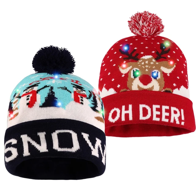 2PCS LED CHRISTMAS Hats LED Light Up Christmas Hat Light Up Knitted ...