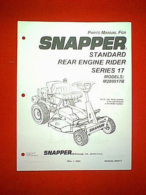 SNAPPER REAR ENGINE Riding Mower Series 17 Parts Manual $11.00 - PicClick