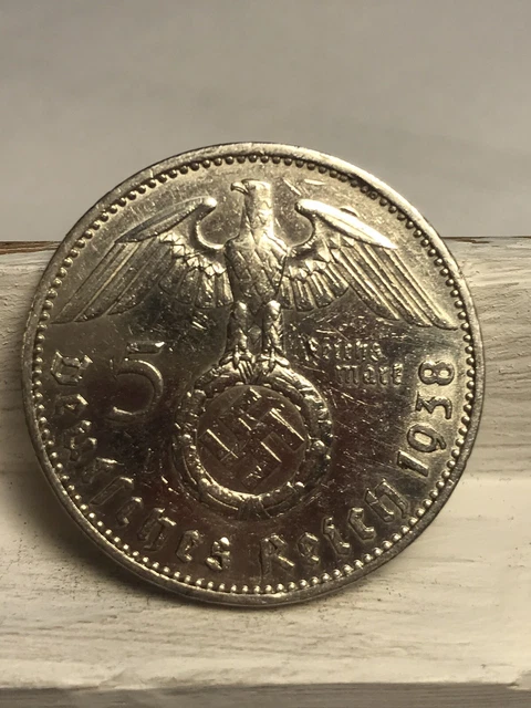 1938 A 5 Mark German WW2 Silver Coin Third Reich High Grade w/Luster ...
