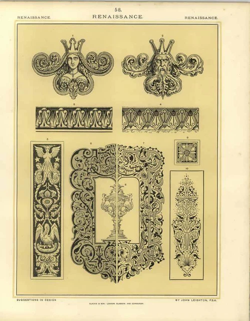1880 RENAISSANCE : Carving String-courses Panels For Niello Or Buhl ...